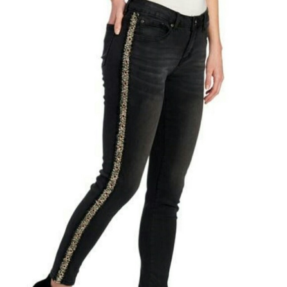 one 5 one | Jeans | One 5 One Grommet Fringe Stripe Skinny Ankle Jean ...